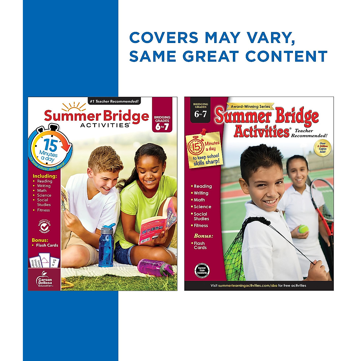 Summer Bridge Activities 6th to 7th Grade Workbooks, Math, Reading Comprehension, Writing, Science, Social Studies, Fitness Summer Learning, 7th Grade Workbooks All Subjects With Flash Cards