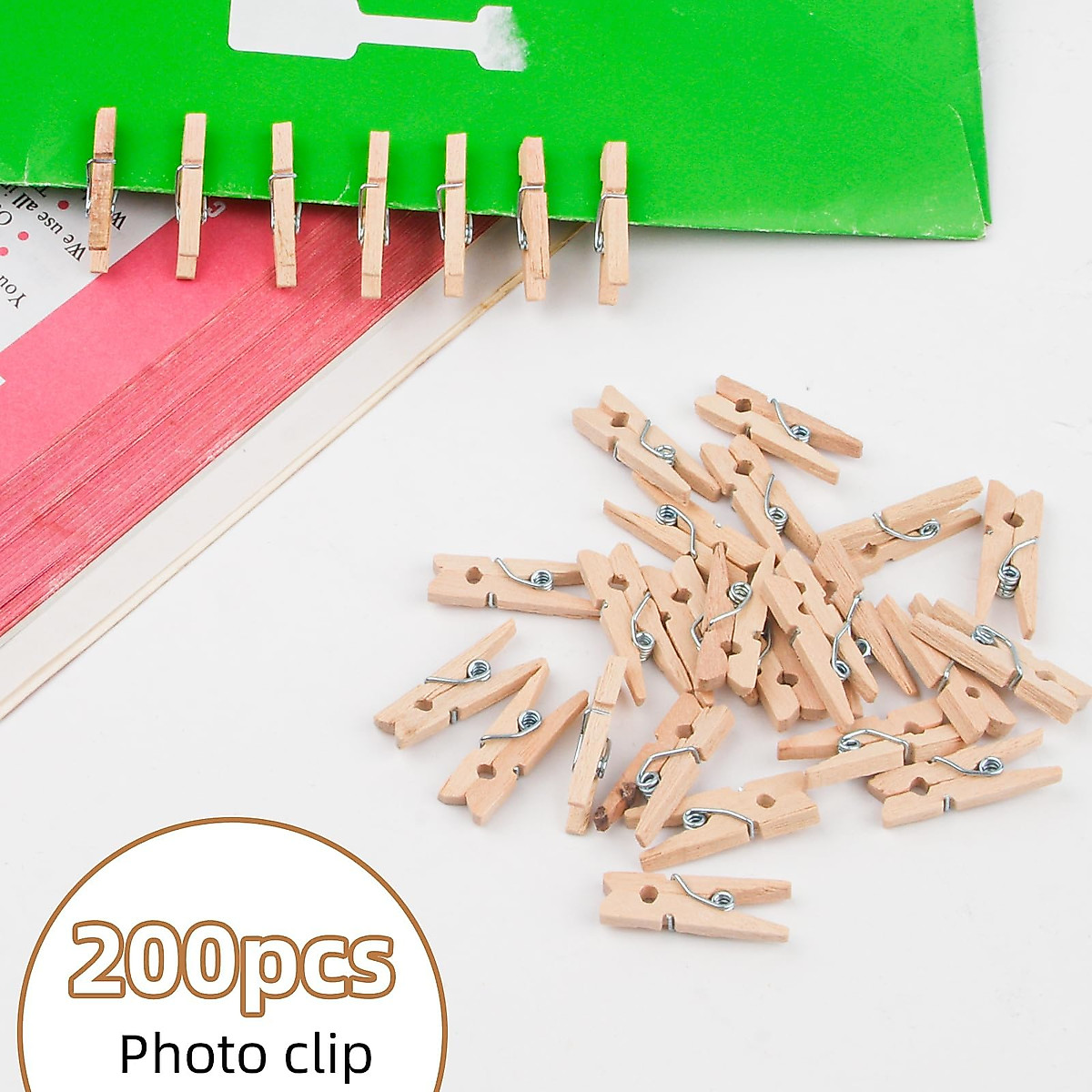200PCS Mini Clothes Pins Small Clothes Pins Wooden & Tiny Clothes Pins for Photos Push Pin Clothes Pins for Classroom & Wooden Pegs for Wall Hanging Pictures Small Clothespins（2.5X0.3CM