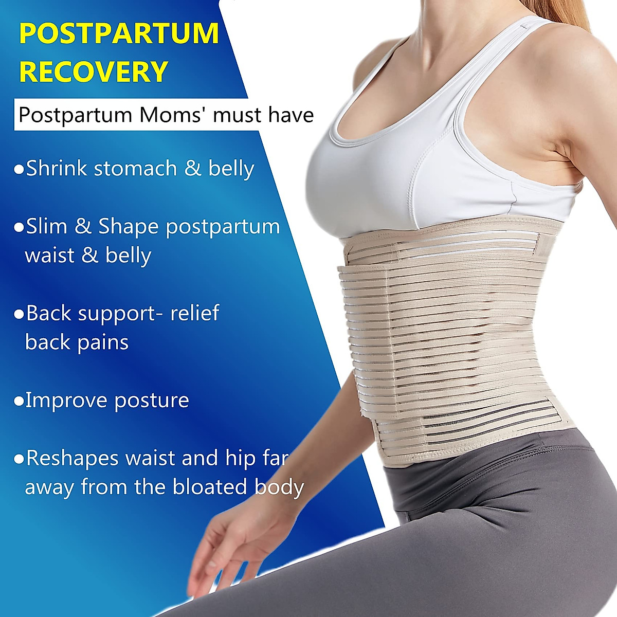Abdominal Binder Postpartum Belly Band for Post Abdomen Surgery C-section Recovery Compression Wrap Back Support Belt (X-Large, Beige)