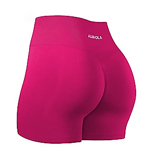 AUROLA Dream Collection Workout Shorts for Women Scrunch Seamless Soft High Waist Gym Shorts,Pink,M