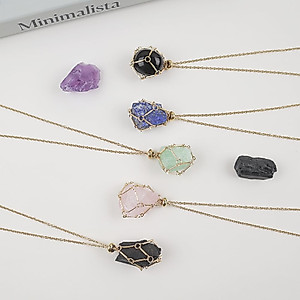 VNVETYTO Crystal Holder Necklace 14K Gold-plated Stainless Steel Cage Crystal Gemstone Pendant Necklace Jewelry for Women Men (Green Fluorite)