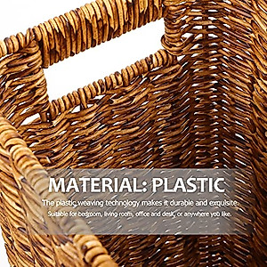 DOITOOL Rattan Storage Basket Simulation Woven Magazine Files Book Holder Rectangular Basket Bin Laundry Tote Basket for Bedroom Living Room Home
