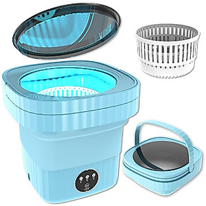 Portable Washing Machine, Small Washing Machine, Foldable Washer and Spin Dryer, Mini Collapsible Laundry for Travel, Sutiable for Apartment, Dorm, Camping, RV, Underwears, Socks, Baby Clothes, Blue
