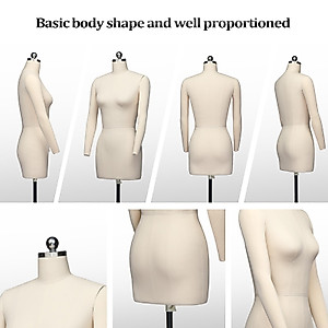Bonnlo Female Sewing Mannequin, Size 6 Professional Dress Form for Display and Tailor Design, Height Adjustable Torso with Stable Metal Base (with arms, 6)