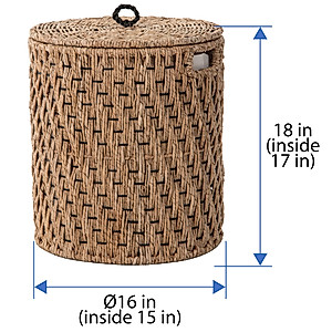 Round Sea Grass Laundry Basket with Removable Liner and Lid with Handle - Handwoven Seagrass in Coastal, Natural Decor Style - Seagrass Storage Bin for Your Home - 18 in. height - from Kouboo