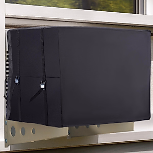 Air Conditioner Covers for Window Units - 3 Layers Insulation Outside AC Cover with Elastic Drawstring Metal Buckle Strap, Outdoor Winter Waterproof AC Canopy Sun Shade - 27.5 × 22.5 × 18.5 Inch