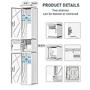 ESTHELLO Bathroom Storage Cabinet with Roll Toilet Paper Holder, Narrow Tall Cabinet Storage, Waterproof Coner Shelf, Compact Bathroom Storage Organizer for Small Bathroom (3 Layers)