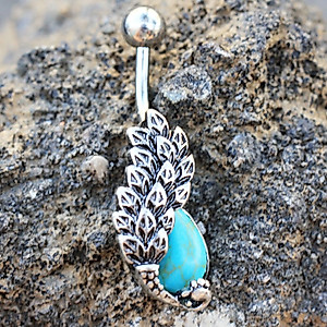 316L Stainless Steel Phoenix & Turquoise Egg WildKlass Navel Ring