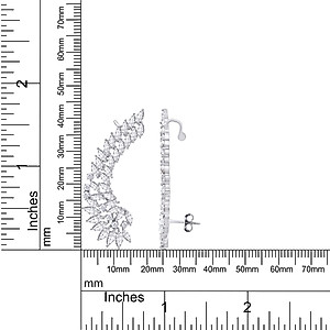 Big Angel Wing Ear Crawler Earrings Cubic Zirconia in 14k White Gold Over Sterling Silver