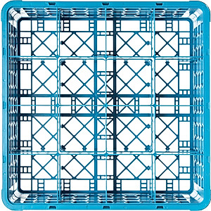 CFS RG16-214 OptiClean 16 Compartment Glass Rack with 2 Extenders, 4-7/16" Compartments, Blue (Pack of 3)