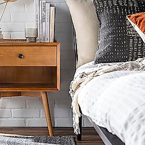 Walker Edison Mid Century Modern Wood Nightstand Side Table Bedroom Storage Drawer and Shelf Bedside End Table, 1 Drawer, Caramel