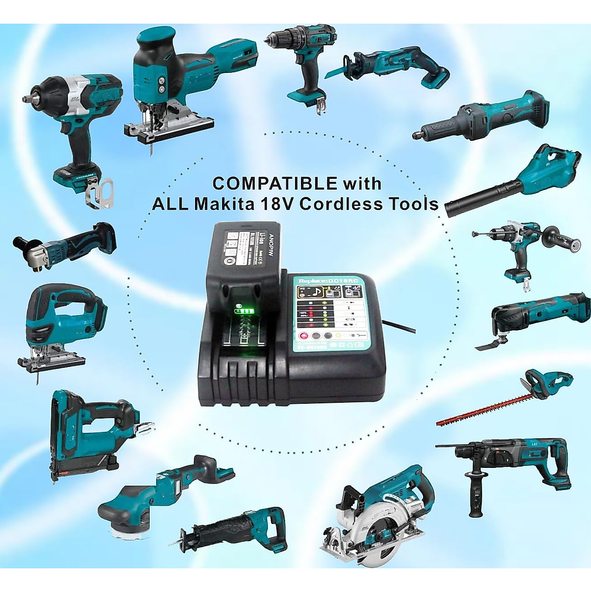 Anopiw DC18RC Replace Makita Charger DC18RC DC18RD DC18RC DC18RA DC18SD DC18SF to Charge14.4V 18 Volt LXT Lithium-ion battery BL1815 BL1850 BL1840 BL1830 LXT-400 BL1820