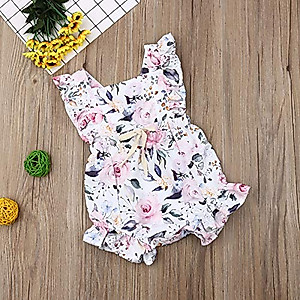 Kuriozud Newborn Infant Baby Girl Floral Ruffle Bowknot Romper Bodysuit One-Piece Jumpsuit Summer Outfits Clothes (12-18 Months, Floral)