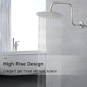 NearMoon S Shape Shower Extension Arm with Flange, Stainless Steel High Rise Shower Head Extender Pipe, Horizontal Extension Standard 1/2" Connection- Bathroom Accessory, 13 Inch (Brushed Nickel)