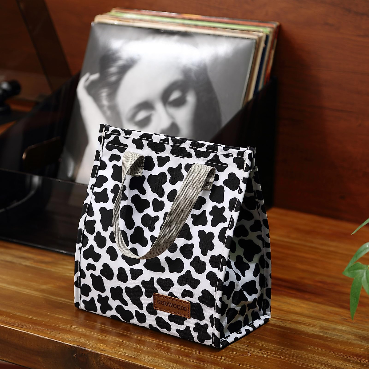 GODWOODS Insulated Lunch Bag for Women Men Large Lunch Box Container Reusable Leakproof Tote for Office, Work, Beach or Travel (Cow Print Lunch Bag)