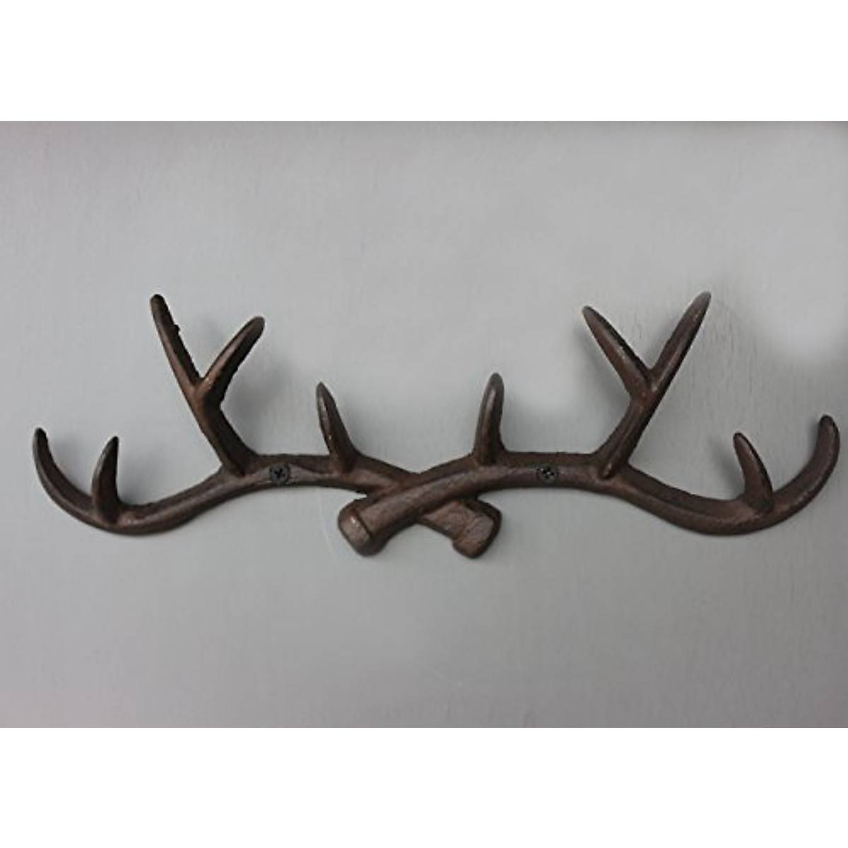 Chocolate 14 inch Vintage Rustic Cast Iron Deer Antlers Coat Rack Key Holder Jewellery Display Rack Bathroom Towels Hanger Rustic Cabin Hanger(with Screws)