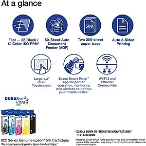Epson Workforce Pro WF-4833 Wireless Color All-in-One Inkjet Printer, Black - Print Scan Copy Fax - 4.3" Touchscreen LCD, 25 ppm, 4800 x 2400 dpi, Auto 2-Sided Printing, 50-Sheet ADF, USB, Ethernet