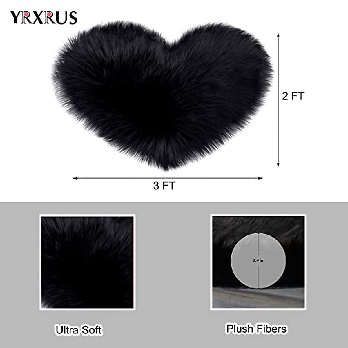 Heart Rugs for Home Decor, Heart Shaped Faux Fur Rug, Faux Sheepskin Rug, Black Shag Fluffy Area Rugs, Accent Carpets for Bedroom Living Room, Love Coquette Room Decoration 2 x 3 Feet Plush Mat