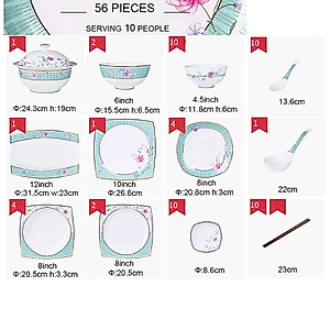 Pottery tableware,Dinnerware Set, Dishes/Plate/Bowl/Cup Set, Fine Bone China Dinnerware Sets, Collection Ceramic Dinner Sets, Christmas Dinnerware, Kitchen Sets for Home,56pcs Square Service for