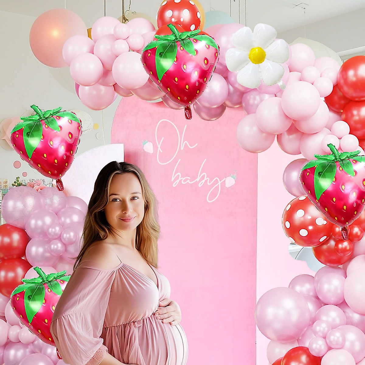 Strawberry Balloon Garland Berry First Birthday Party Decorations Pink Red Balloon Arch Ideal for Berry Sweet Themed Celebrations, Sweet Girl Baby Showers，Strawberry and Pastel Daisy Party Supplies