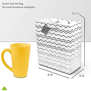 Silver Gift Bags - 12 Pack Small Silver Metallic Paper Gift Bags with Handles, Chevron, Polka Dot & Stripe, Assorted Designer Pattern Gift Wrap Bags for Birthday Parties, Weddings, Holidays Bulk - 6x3x7.5
