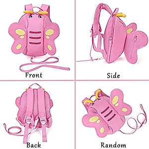 Clearlove Kids Backpack Lightweight School Backpack with Tulle Wings and Anti-lost Safety Rope Toddler Backpack for Teen Girls Boys（Pink Butterfly）