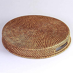 Hot Rattan Tray with Handle Hand-Woven Multi-Purpose Wicker Tray with Durable Rattan Fiber Round 14.2Inch Diameter