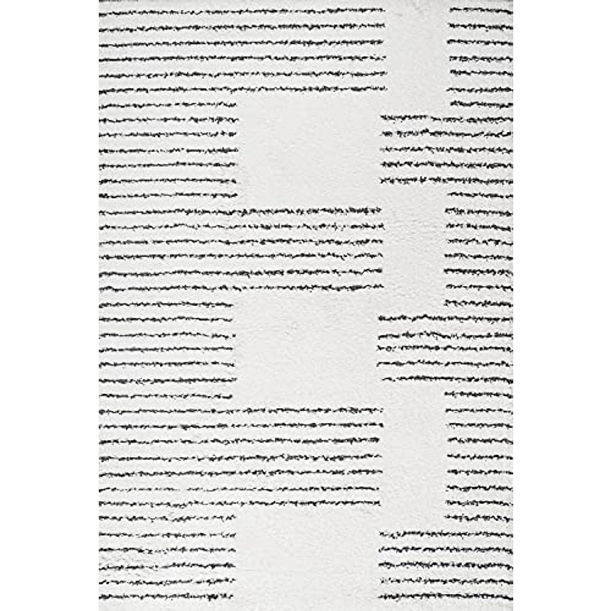 JONATHAN Y MOH407A-8 Petra Abstract Stripe Geometric Shag Indoor Area-Rug Bohemian Contemporary Glam Easy-Cleaning Bedroom Kitchen Living Room Non Shedding, 8 X 10, White/Black