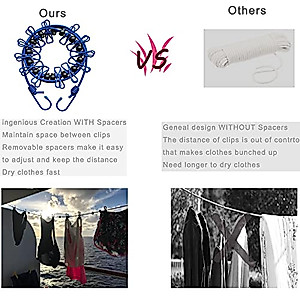 Portable Drying Rack Clothing Camper Clothesline with 12 Clothespins, Windproof Travel Clothesline Stretchy Elastic for Indoor Laundry Drying line,Outdoor Camping Accessories (Blue)