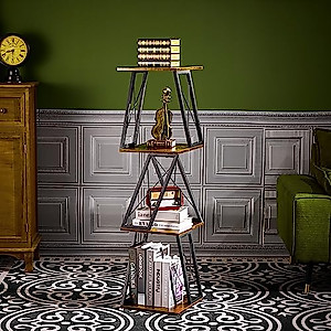 LiebeRen Bookshelf, 4-Tier Small Bookshelf, Corner Bookshelf, Corner Shelves Stackable, Display Bookshelf for Books and Artwork, Modern Bookshelf, Short Bookshelf in Ironwood Combination.