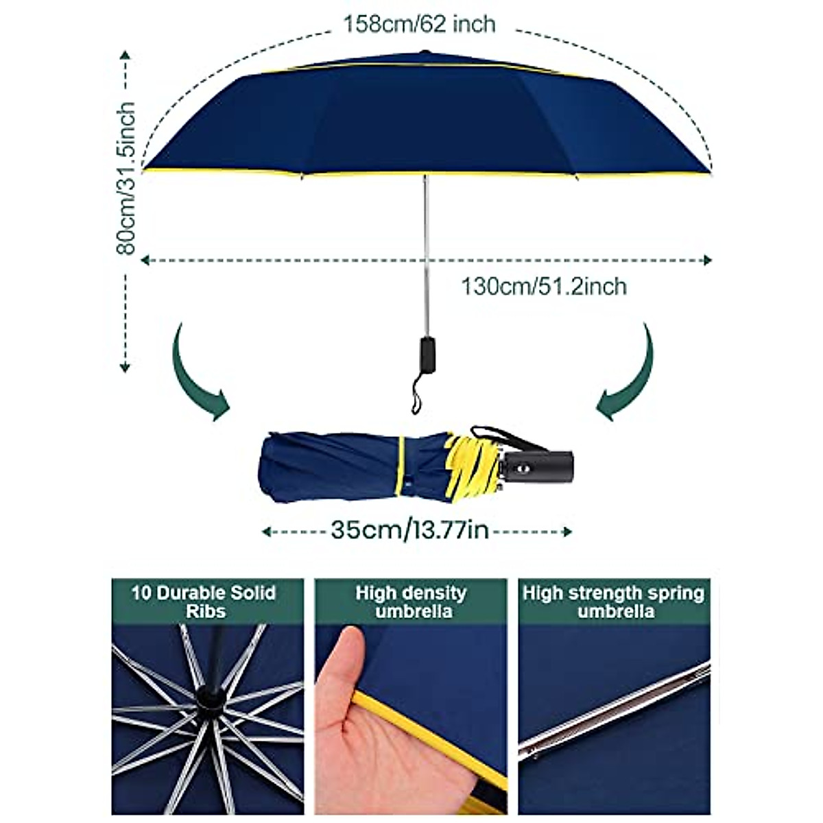 Kalolary Extra Large Golf Umbrella Automatic Open Folding Umbrella Windproof Compact Large Double Canopy Umbrella Travel Folding Umbrella Strong Oversized Rain Umbrellas for Home Family Use (Blue)