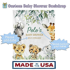 Personalized Safari Baby Shower Backdrop, Custom Name Date Jungle Animals Baby Shower Background for Boy, Baby Shower Party Photo Booth Backdrop Banner,Safari Baby Shower Decorations for Boy