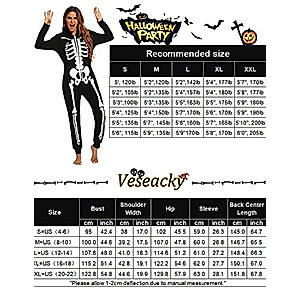 Veseacky Women's Skeleton Costume Onesie Pajama Halloween Holiday Glow in Dark One-Piece PJS with Hoodie Bodysuit Skeleton Jumpsuit Outfits Small