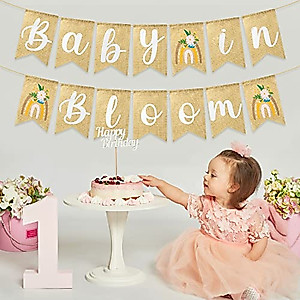 2 Pieces Baby in Bloom Shower Hanging Banner Decoration, Boho Burlap Flag Banner Garland Baby Room Decorations for Boys Girls, Gender Reveal Floral Theme Party Supplies Welcome Newborn Baby Decor