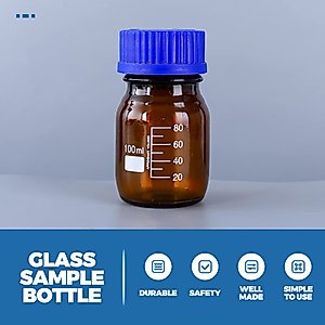 100ml Storage Glass Bottles with Cap - 3pcs Round Media Storage Bottles Amber Graduated Lab Reagent Container for Lab Scientific Glassware Classrooms Home
