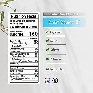 Cashews Roasted Unsalted (32 oz / 2 lbs) | Healthy Protein Snack, Natural Healthy Diet Friendly Snacks, Gift Giving | Whole Cashew | Certified Kosher - Vegan & Keto Friendly Superfood | Jaybee's Nuts