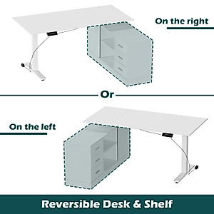 Homsee Home Office L Shaped Electric Standing Desk with Drawers and Shelves, Height Adjustable & Shape Reversible Stand up Desk, 63" Computer Desk Executive Corner Desk, White
