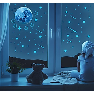 Glow in The Dark Stars for Ceiling - Glow in Moon and Stars Wall Decals for Bedroom,Starry Wall Decor for Baby Nursery Girls Boys Room