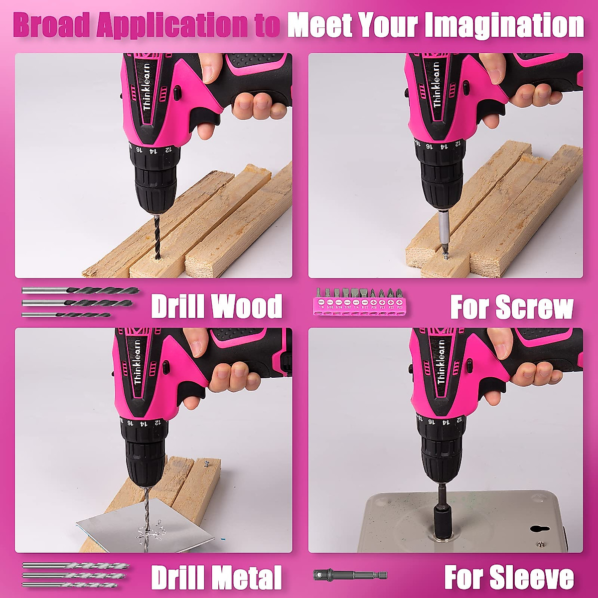 Pink Drill Set for Women, 137 Piece Hand and Power Tool Set with 12V Cordless Drill, Home Tool Kit for DIY, Necessities for Daily Decoration and Maintenance, As a Creative Gift for Ladies