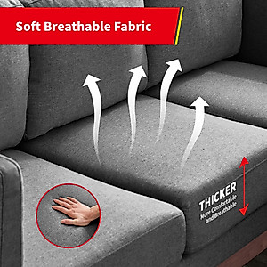 PUREMIND 84 Inches L Shaped Sectional Sofa, Convertible Sectional Couch with Reversible Chaise, Linen 3-Seat Couches with Thick Cushion for Living Room Dark Grey