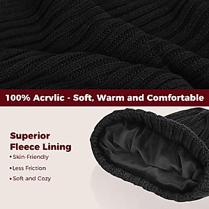 Winter Beanie Hat Scarf Gloves Set for Women, Womens Beanie Hat with Detachable Pom Pom Scarf Neck Warmer Touchscreen Gloves 3 in 1 Set（Black）
