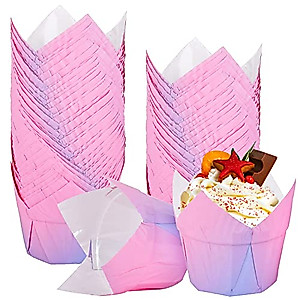 100 Pack Tulip Baking Cupcake Liners, Food Grade Greaseproof Paper Dessert Cup, Festival Gradient Color Muffin Cups Holder, 2x2 inches Cake Container Wrapper for Party, Wedding, Birthday, Christmas