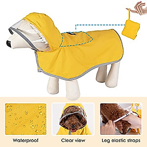 SlowTon Dog Raincoat, Adjustable Dog Rain Jacket Clear Hooded Double Layer, Waterproof Dog Poncho with Reflective Strip Straps and Storage Pocket for Small Medium Large Dogs(L)