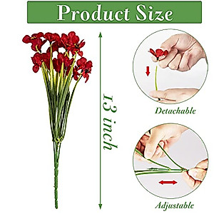 Taomika 20 Bundles Artificial Flowers Outdoor UV Resistant Fake Flowers No Fade for Patio Porch Window Box Home Wedding Farmhouse Decor (Deep Red)