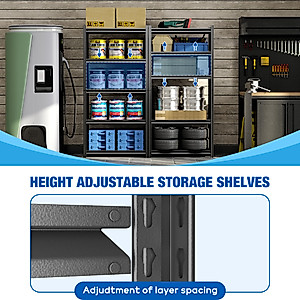 METALYEYE Garage Shelving, 5 Tier Adjustable Metal Shelving, 72"×35"×16", 2500LBS Heavy Duty Storage Shelving for Garage Warehouse, Basement, Industrial Utility Yard, Black (5-Tier)