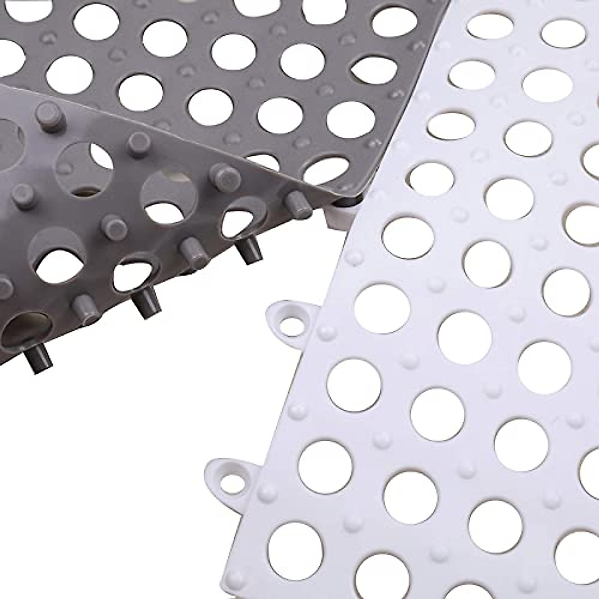 Jucoan 12 Pack Interlocking Non Slip Drainage Floor Tiles, 11.8 X 11.8 Inch Soft PVC Bath Shower Floor Mat with Suctions Cups, Drainage Holes for Bathroom, Kitchen, Pool, Wet Areas