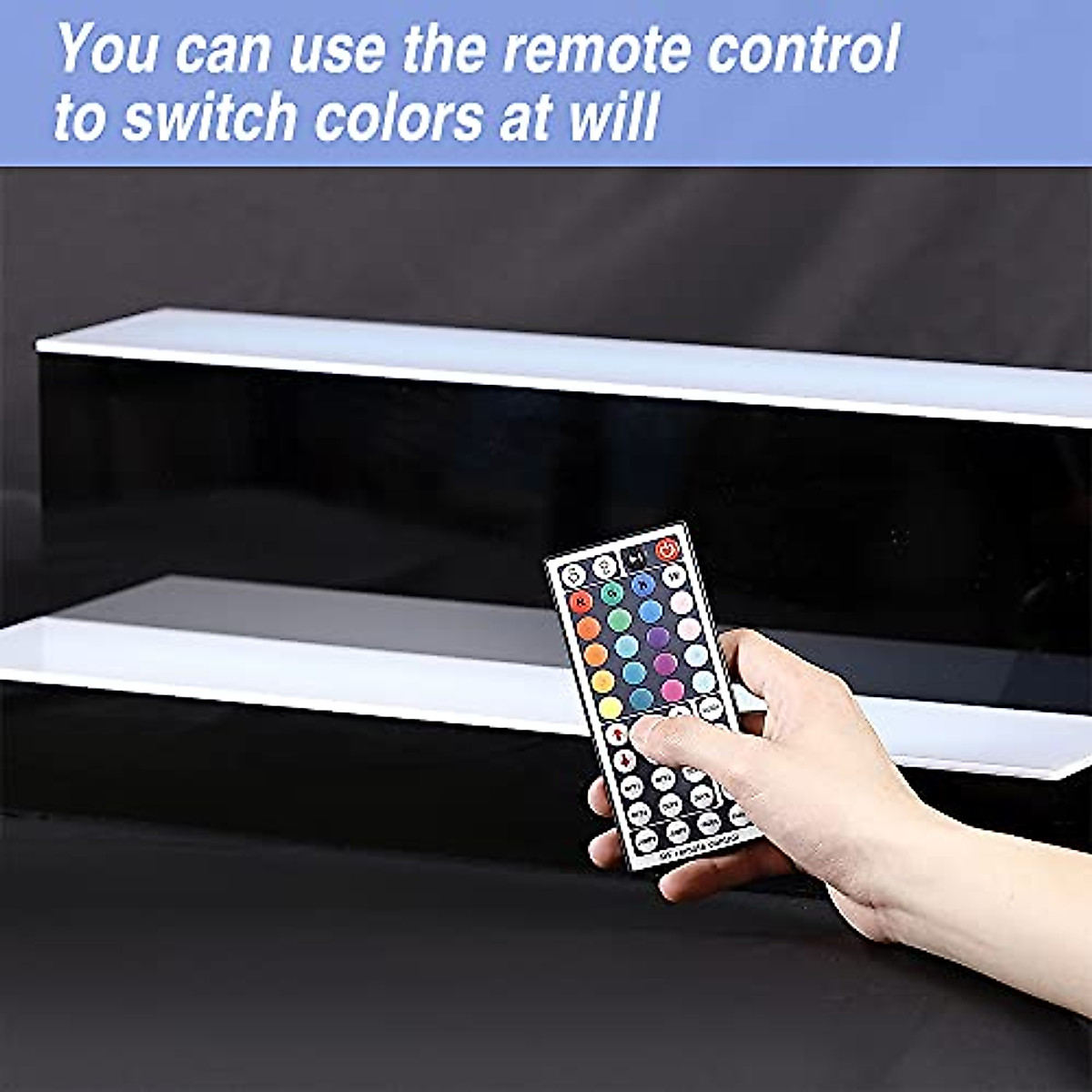 Ageszoe Acrylic LED Liquor Bottle Display Shelf 40 Inch 2 Step Acrylic Lighted Bar Shelf with RF Remote Controller for Home Commercial Bar Countertop Display Stand (2 Tier,40 inch)