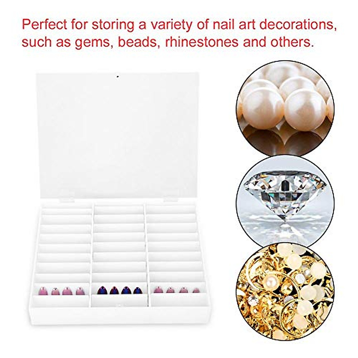 Fake Nail Organizer,Nail Storage Box, Display Box Nail Art Decoration Container Empty Nail Tips Storage Box Fake Nail Display Case(White)