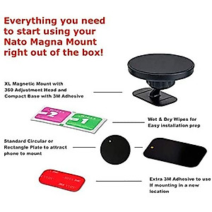 Nato Magna Mount Original [2 Pack] Universal Magnetic Cell Phone Mount for use on Any Cell Phones or Tablet - [ Super Strong Magnet ] [ VHB Auto Adhesive Mounting ] [ 360° Rotation ]