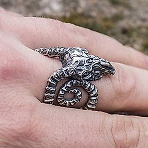 Goat Head Ring Black Phillip Horns Re-sizable Pentagram Lucifer Sigil Satanic Leviathan Vintage Baphomet Pentagram Satan Satanist Devil Halloween Witchcraft Sabrina Spell Goth Gothic (ReSizeHorns)